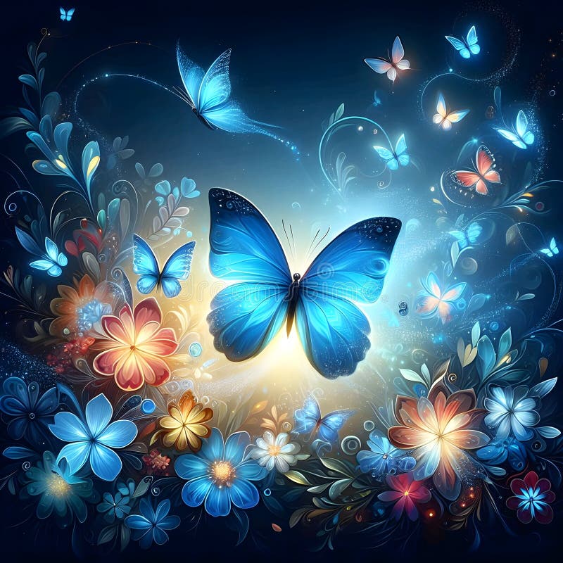 A Stunning Butterfly Featuring Blue and Orange Wings Flutters Amidst a ...