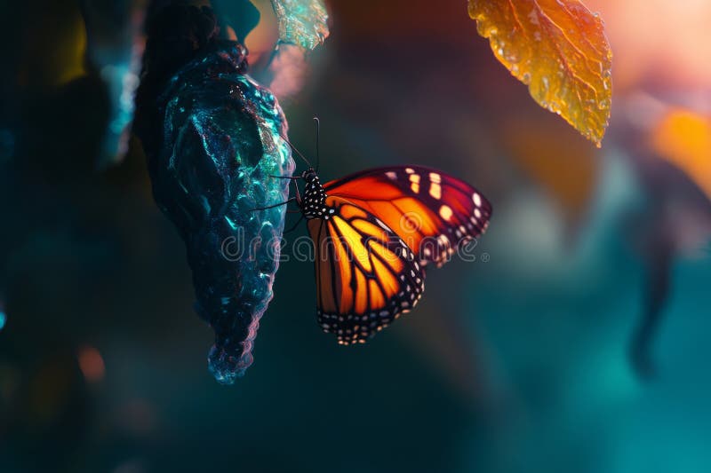 A Stunning Butterfly Resting on a Green Leaf. the Bright Orange and ...