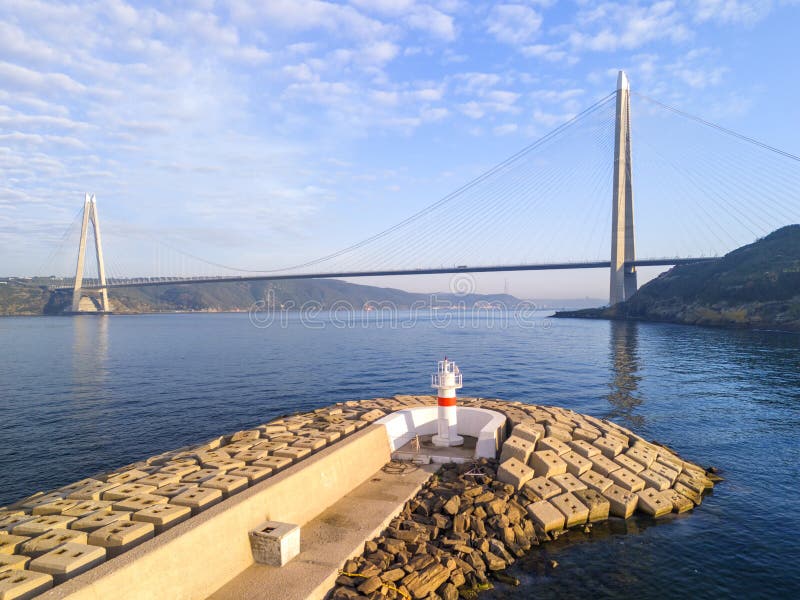 Stunning Cable-Stayed Bridge Over Calm Water with Breakwater and ...