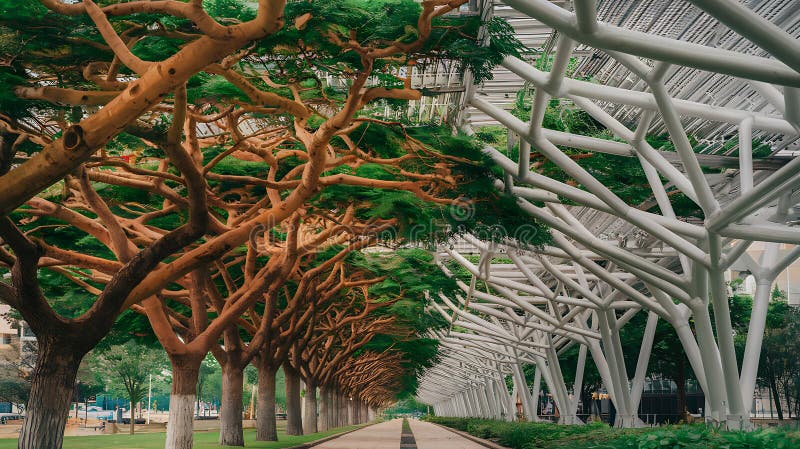 A Stunning Canopy of Trees with Intricate Branches Under a Modern ...