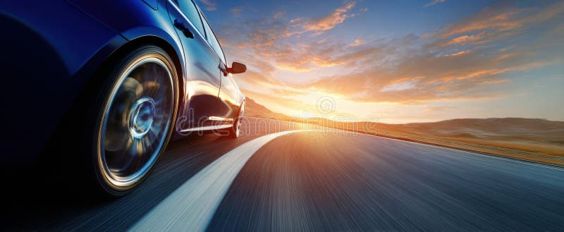 The Stunning Car Racing Along a Scenic Road at Sunset. AI Generated ...