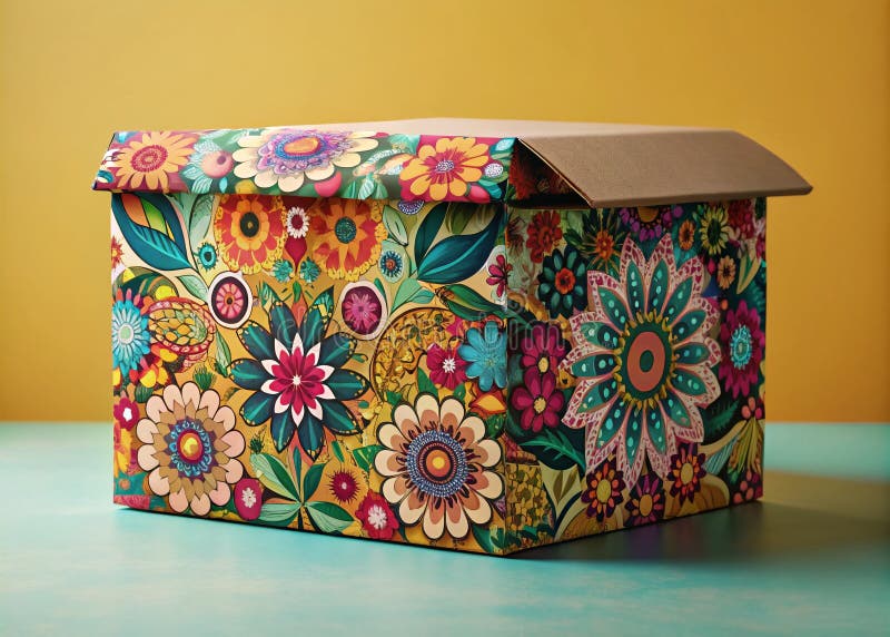 Modern Cardboard Box Mockup with Elegant Flower Pattern a Versatile ...