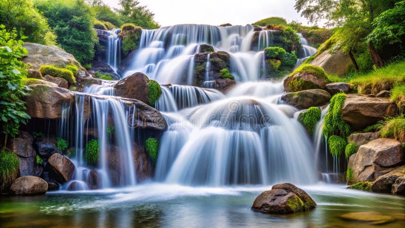 Stunning Cascading Waterfall Against a Simple Background a Detailed ...