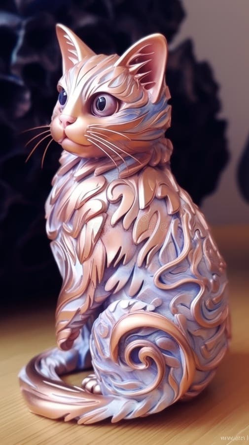 The Stunning Cat in Rose Gold and Periwinkle Style . Stock Illustration ...