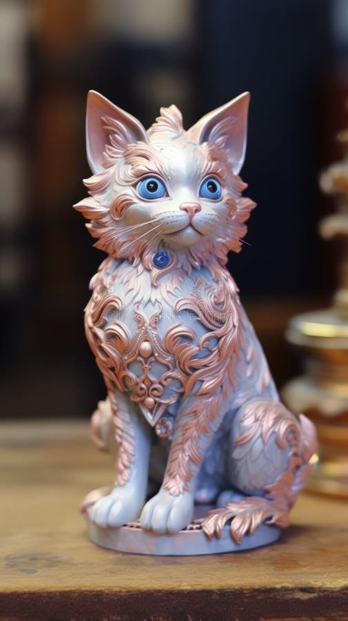 The Stunning Cat in Rose Gold and Periwinkle Style . Stock Illustration ...