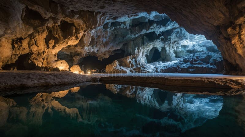 Stunning Cave Interior with Reflections. Stock Illustration ...