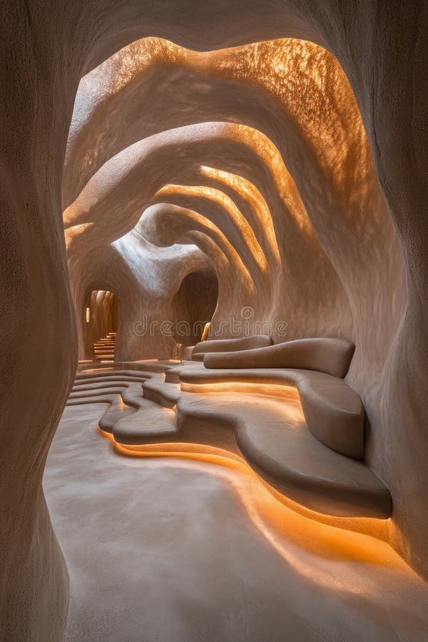 Unique Cave Interior Featuring Stunning Natural Curves and Warm ...