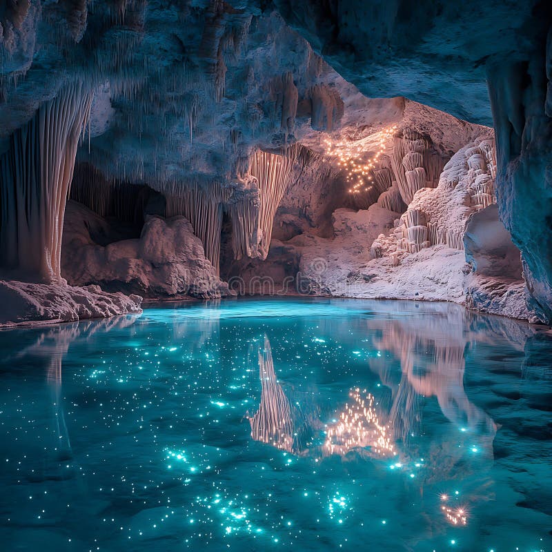 Stunning Cave with Sparkling Water Reflection Stock Image - Image of ...