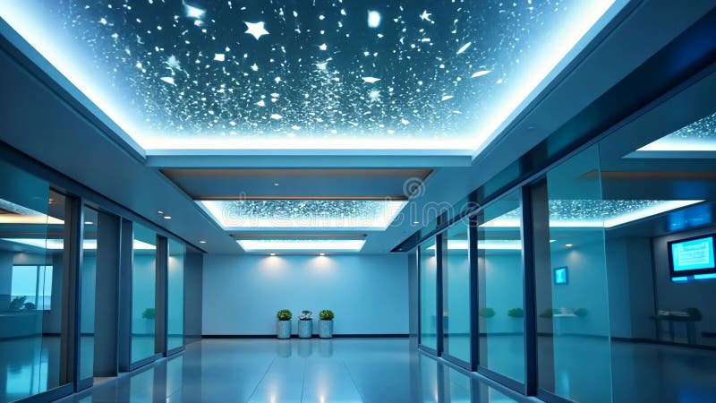 Stunning Celestial Ceiling Design in Modern Office Corridor Stock Video - Video of features ...