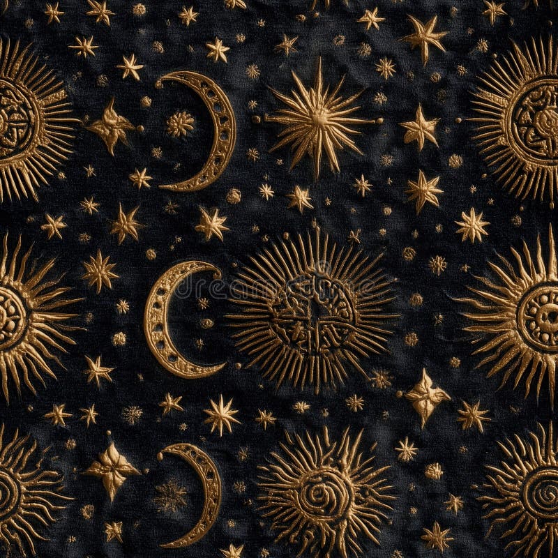 Celestial Patterns of Stars and Moons on Dark Textured Background ...