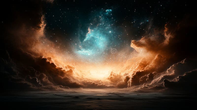 Stunning Celestial Sky with Vibrant Nebula Over Ocean at Night Stock ...
