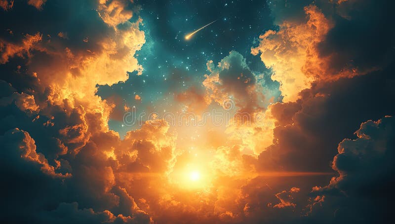 Stunning Celestial Sunset through Clouds Stock Photo - Image of sunrise, galaxy: 387117700
