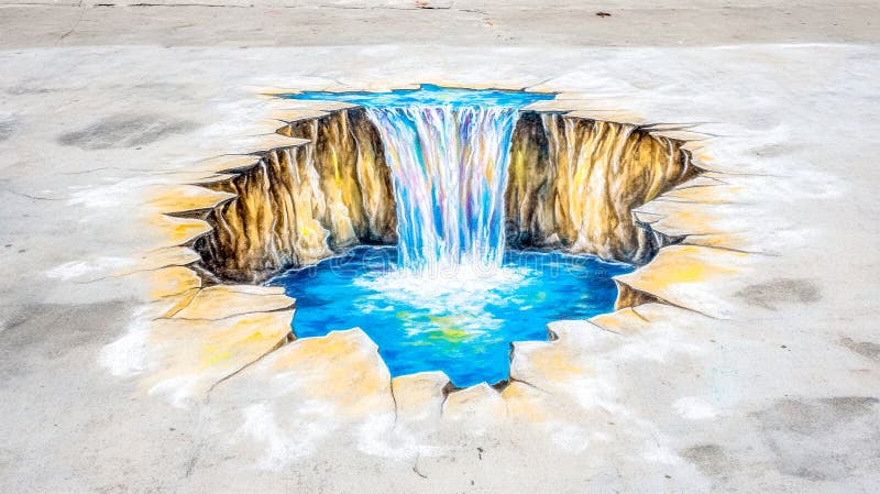 Stunning Chalk Drawing of Waterfall on Pavement Creating Illusion of ...