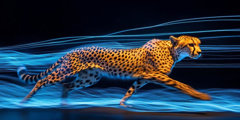 A Stunning Cheetah Runs Gracefully Across a Dark Backdrop. the Motion ...