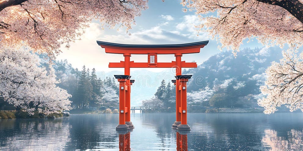 Stunning Cherry Blossom Torii Gate Japan Image Stock Illustration ...