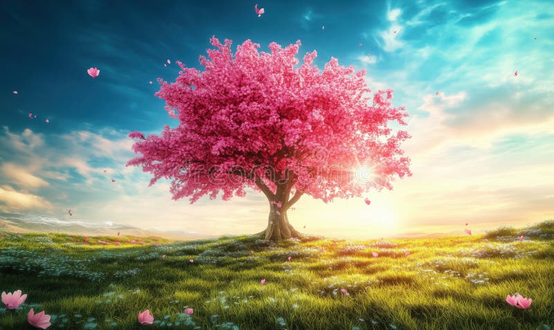 Stunning Cherry Blossom Tree Sunset Falling Petals Stock Photos - Free ...