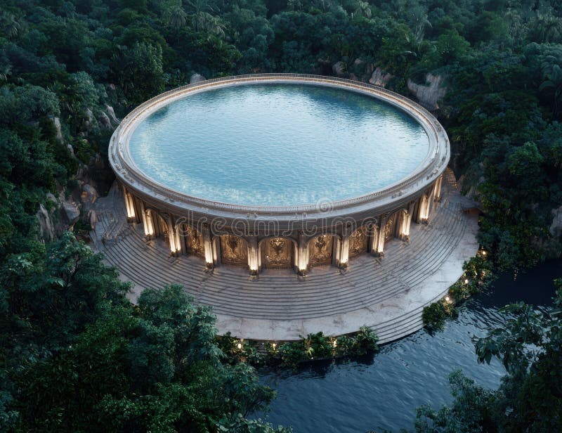 Stunning Circular Pool Surrounded by Lush Tropical Foliage Stock ...