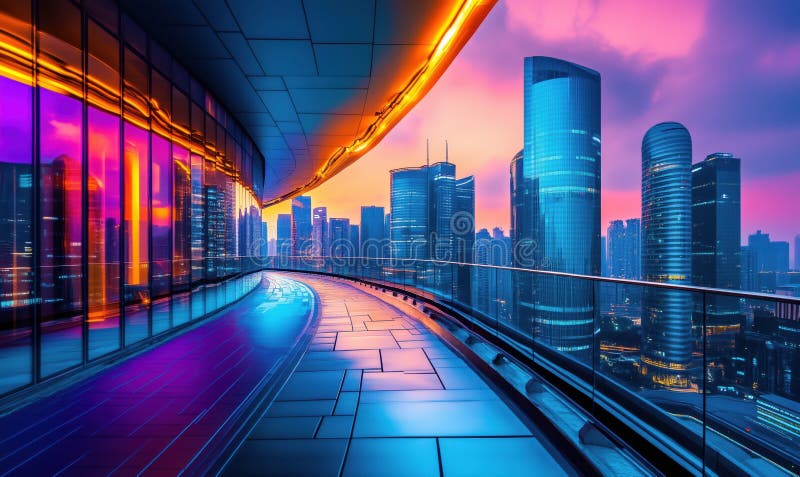 Stunning City Skyline at Sunset with Vibrant Reflections and Modern Architecture Stock Image ...