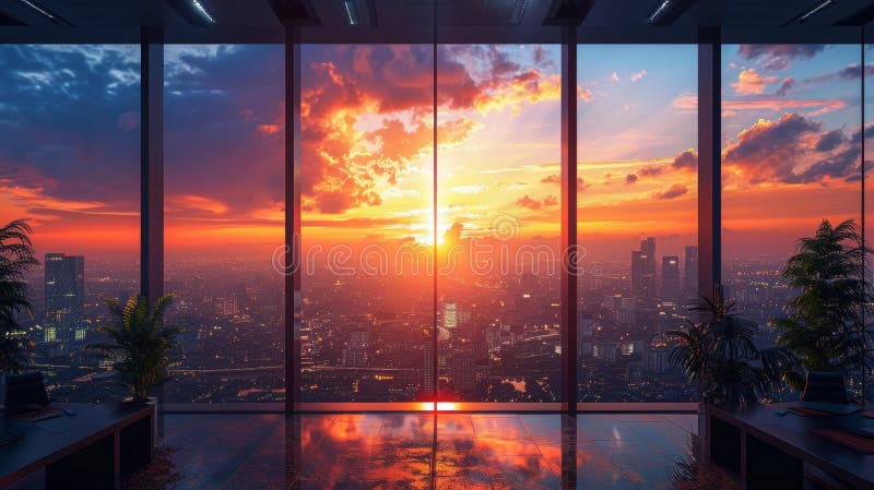 Stunning City Sunset View from Office Window - Generative Ai Stock ...