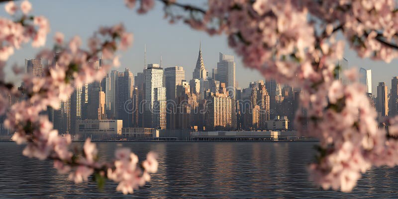 Stunning Cityscape through Cherry Blossoms Spring in the Metropolis ...