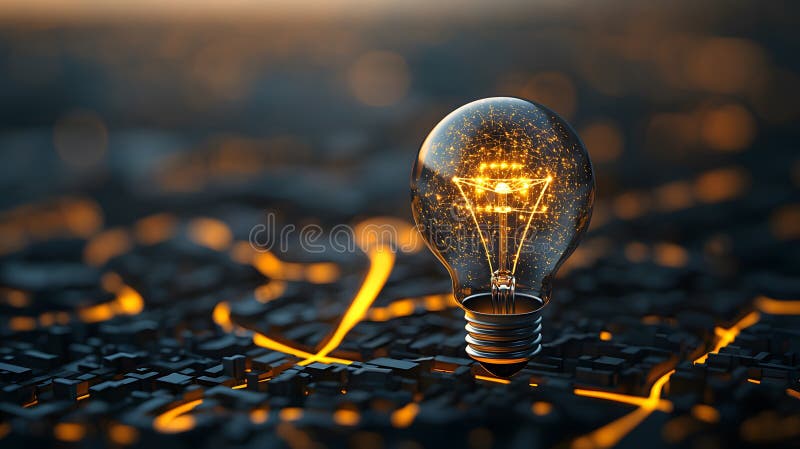 A Stunning Cityscape Illuminated by a 3D Lightbulb Reflecting ...