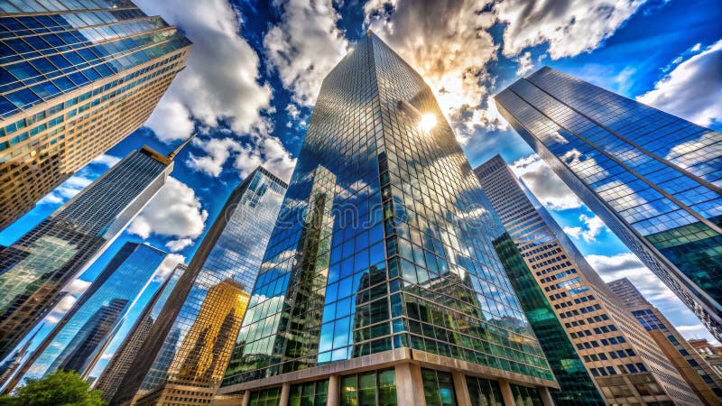 Stunning Cityscape LowAngle Vertical Pan of Skyscrapers Piercing a ...