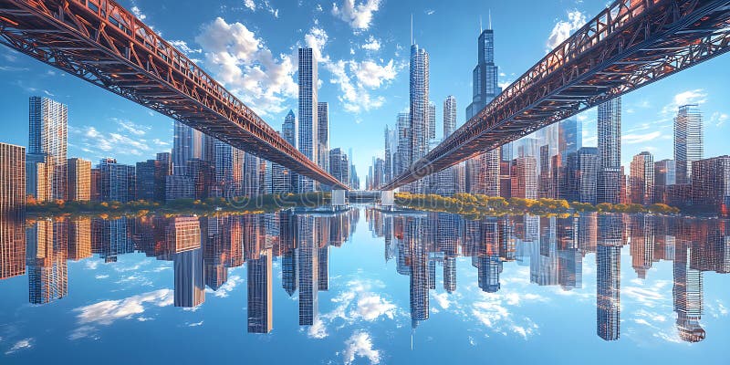 Stunning Cityscape Reflection Urban Fantasy Art Stock Illustration ...