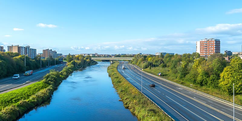 Stunning Cityscape River Highway and Urban Development Panoramic View Stock Illustration ...