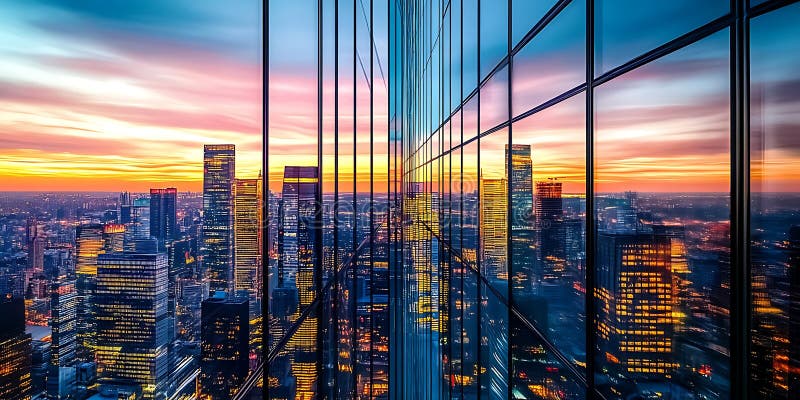 Stunning Cityscape at Sunset Panoramic View from Modern Skyscraper ...