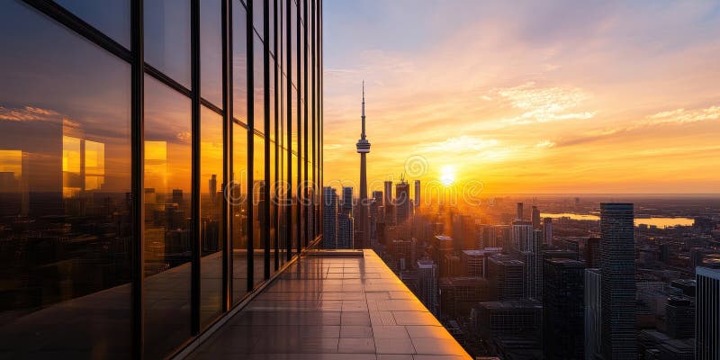 A Stunning Cityscape at Sunset, Showcasing Modern Architecture and the ...