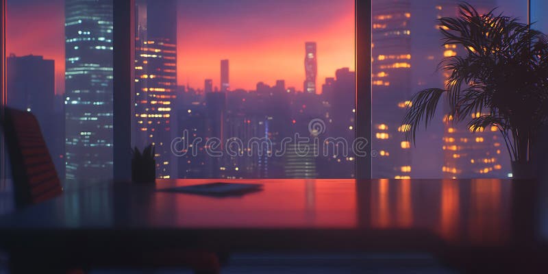 Stunning Cityscape Sunset Window View Background Image Stock ...