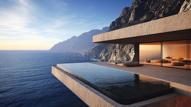 Stunning Cliffside House with Infinity Pool Overlooking the Ocean Stock ...