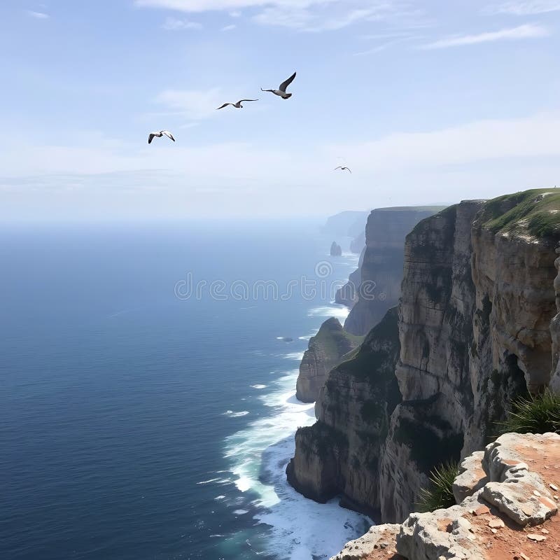 A Stunning Cliffside View of an Endless Ocean, with Birds Soaring ...