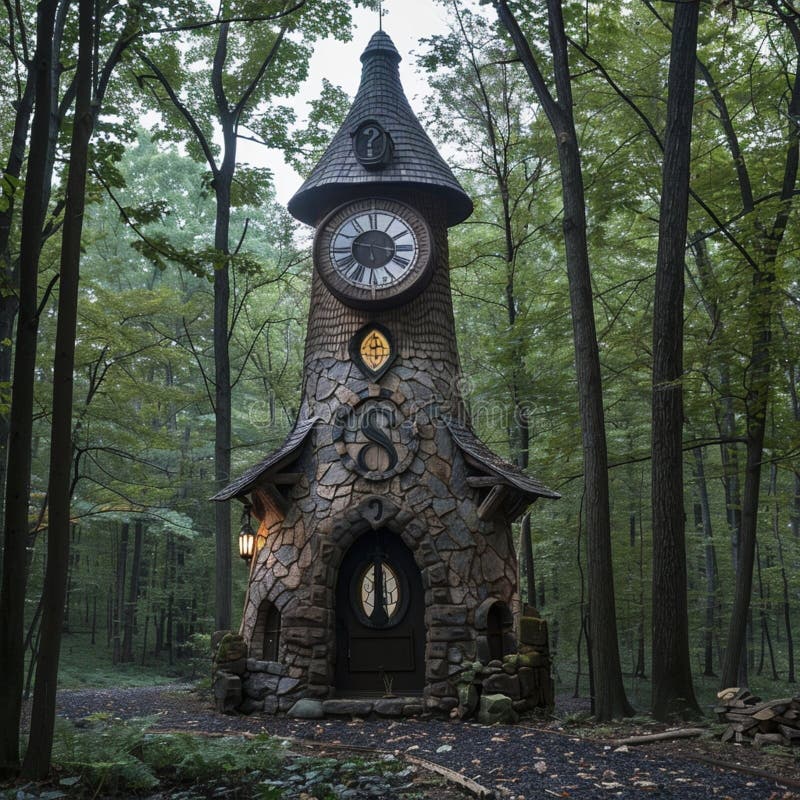Stunning Clock Tower Amidst the Serene Forest Stock Illustration ...