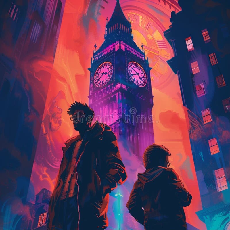 Stunning Clock Tower beside Two Individuals Stock Illustration ...