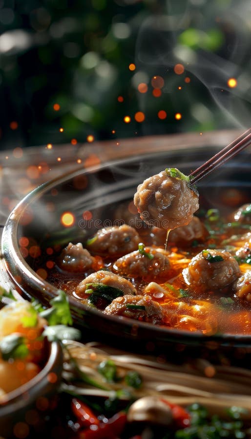 Stunning Close Up of a Beef Ball Hot Pot Captured with Natural Light ...