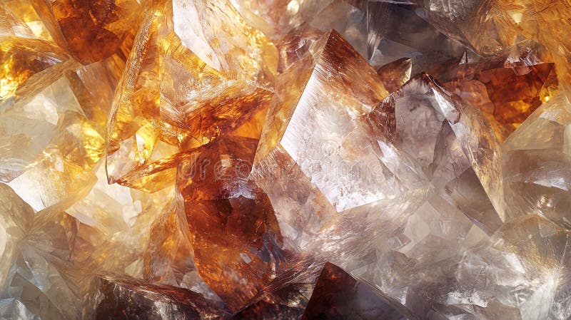 Close-up of Yellow Translucent Quartz Cluster with Sharp Facets Against ...