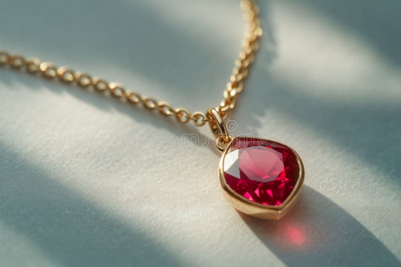 A Stunning Close-up of an Elegant Ruby Pendant on a Gold Chain. the ...