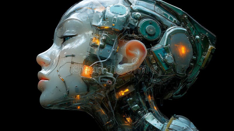 A Stunning Close-up of a Futuristic Robot Head with Intricate Circuits ...