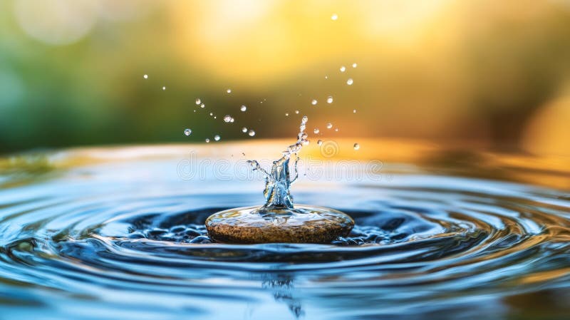 Sparkling Water Drop on Calm Surface Stock Illustration - Illustration ...