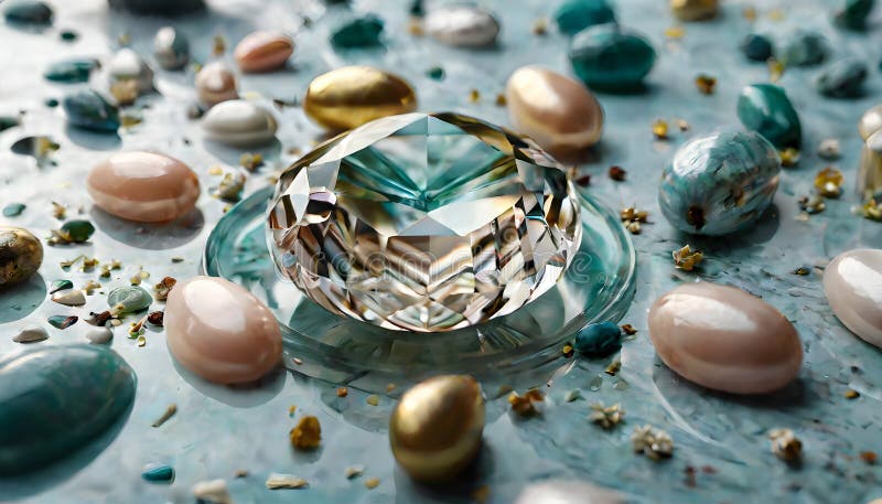 Radiant Diamond with Colorful Stones on Reflective Surface Stock Image ...