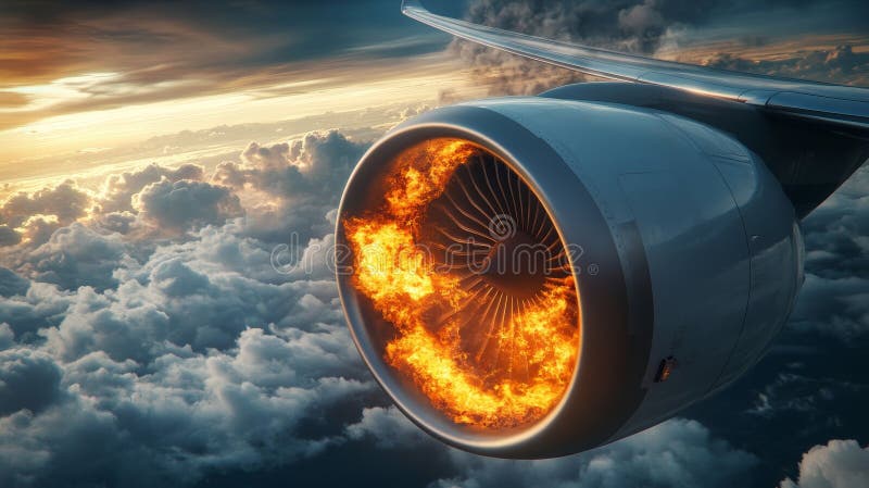 Stunning Close Up of a Jet Engine in Flames Soaring through the Clear ...