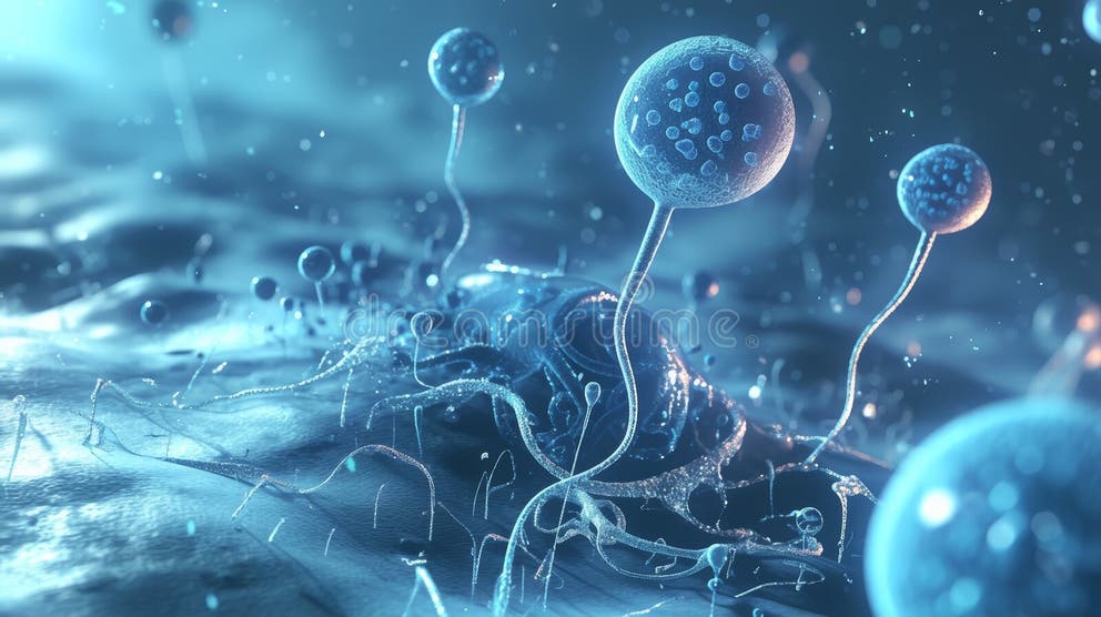 A Stunning Close-up of Microorganisms in a Vibrant Blue Environment ...