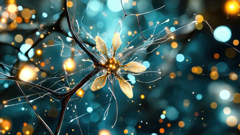 Stunning Close-Up of a Neuron with Light Reflections and Abstract ...