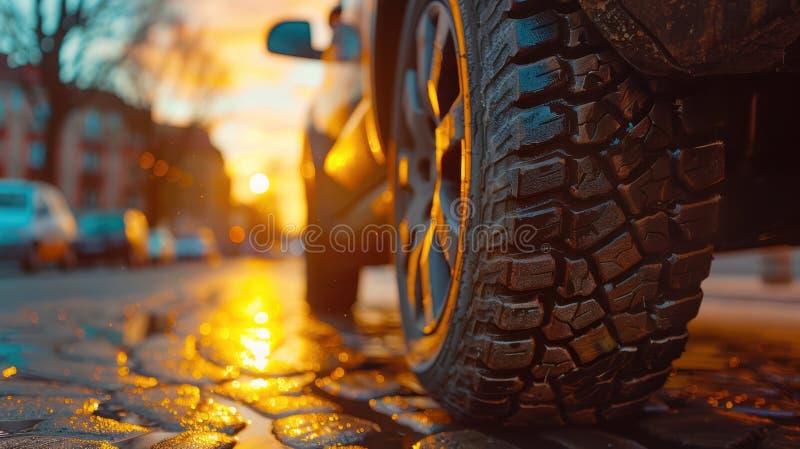 Sunset Tire Close-Up stock illustration. Illustration of dusk - 317020573