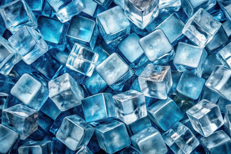 A Stunning Close-up of a Pile of Translucent Blue Ice Cubes, a ...