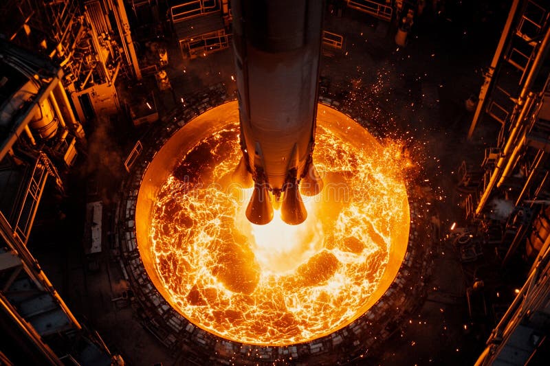 Stunning Close-up of Rocket Launch Pad with Fiery Propulsion at Night ...