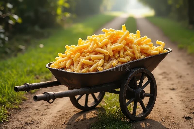 Stunning Close-Up of Rustic Wheel Barrow with Strascinati Pasta Stock ...