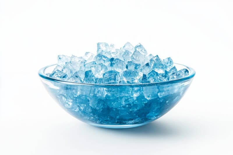 A Stunning Close-up of Shimmering Blue Ice Chunks in a Clear Bowl. the ...
