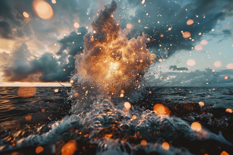 Firework Spectacular Over Water Stock Illustration - Illustration of ...